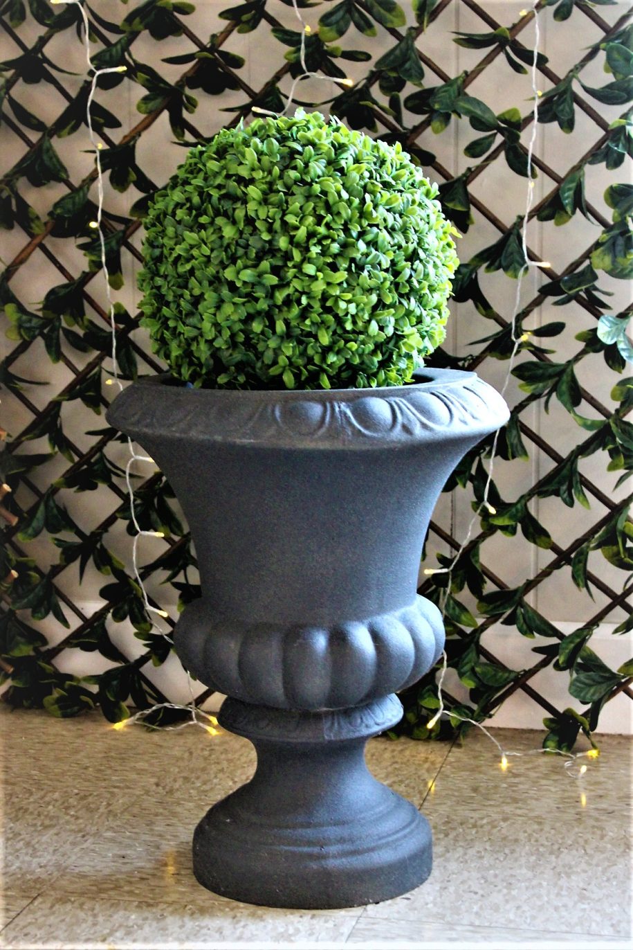 Urn with Green Topiary Ball - Barrons Barrons